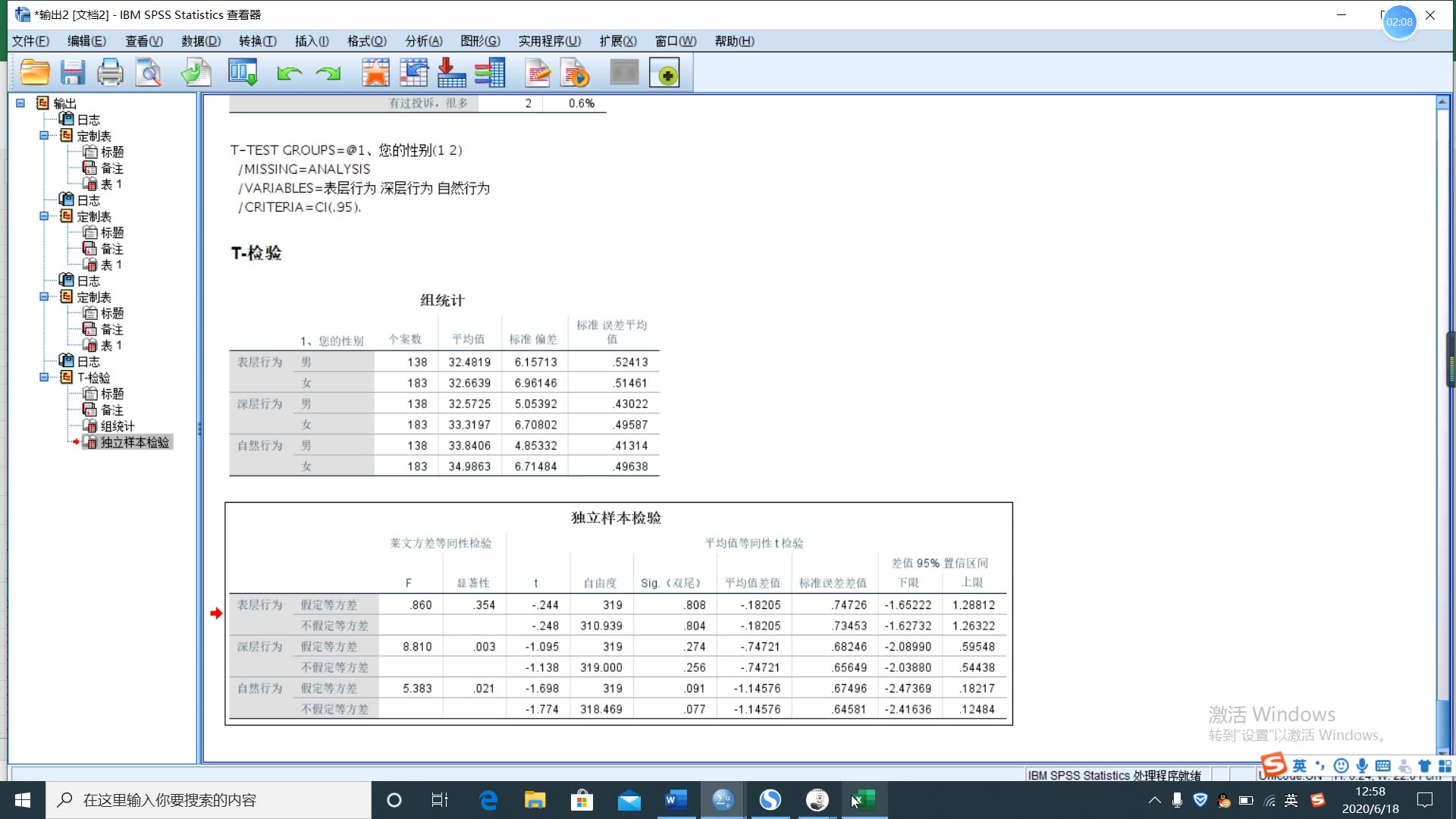 【SPSS毕业论文速成】独立样本T检验的制表及描述