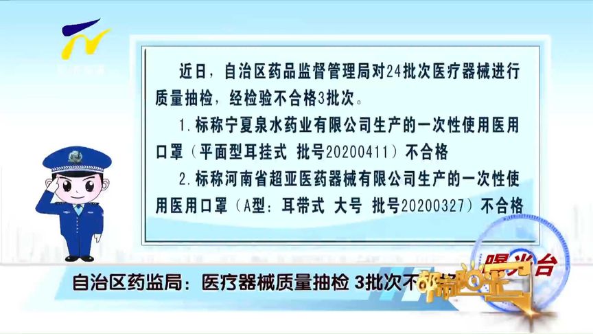 【资讯】自治区药监局:医疗器械质量抽检 3批次不合格
