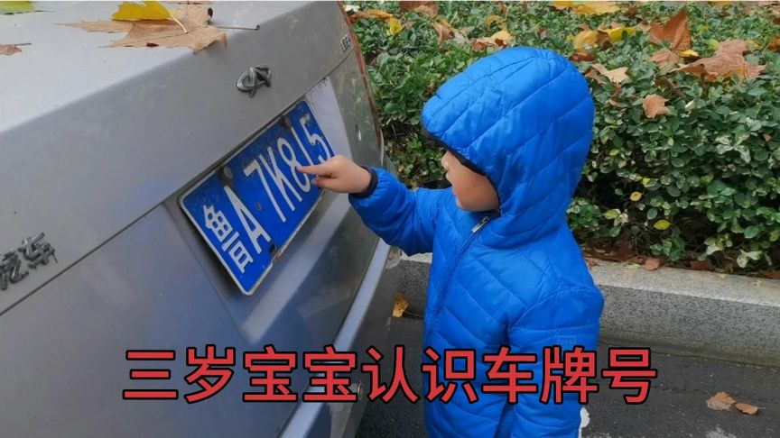宝妈带二宝出门晒太阳,看三岁宝宝能认识车牌上的数字和字母吗?