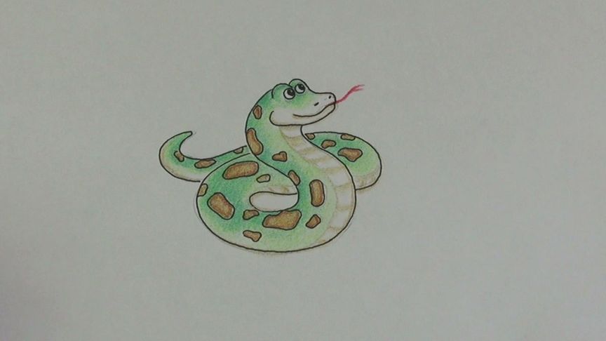 简笔画教程|Q版小花蛇,适合家长带着孩子一起互动学习