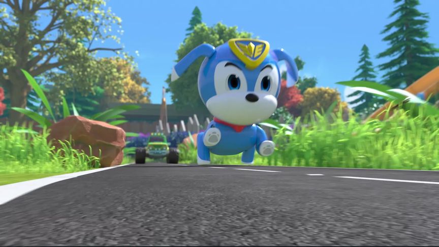 暴力赛车的巴特,把赛道上的多杰撞翻了#冒险小狗帮 #动画片