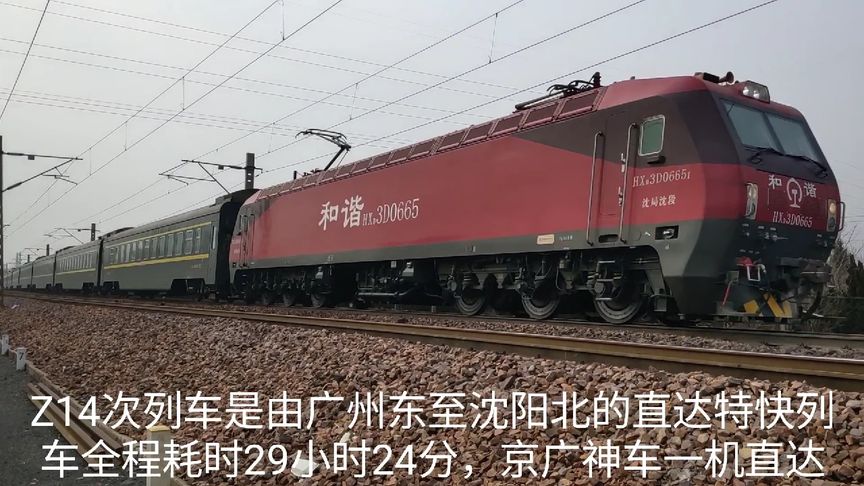 广州东至沈阳北Z14次列车.我承认这是京广最快火车.嗖一声就没了