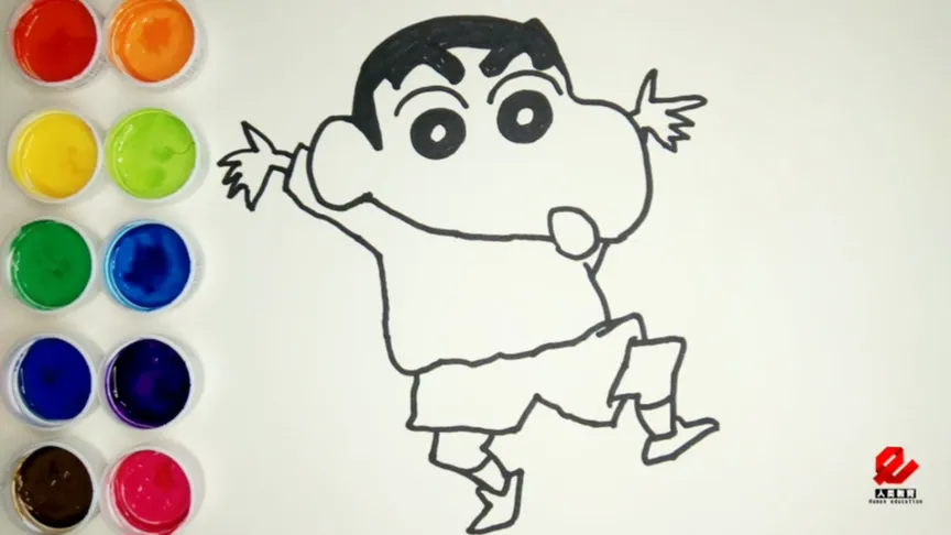 3分钟画蜡笔小新简笔画并涂色，亲子绘画少儿早教颜色启蒙