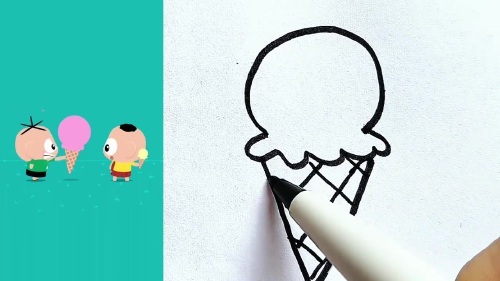 164. 吃冰淇淋,简笔画,少儿创意美术