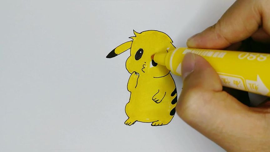 手绘简笔画第26弹,手绘小皮卡丘,马克笔上色,儿童画画基础教程