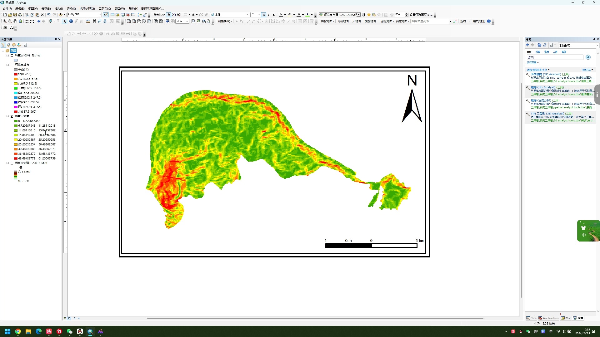 arcgis坡度坡向高程分析