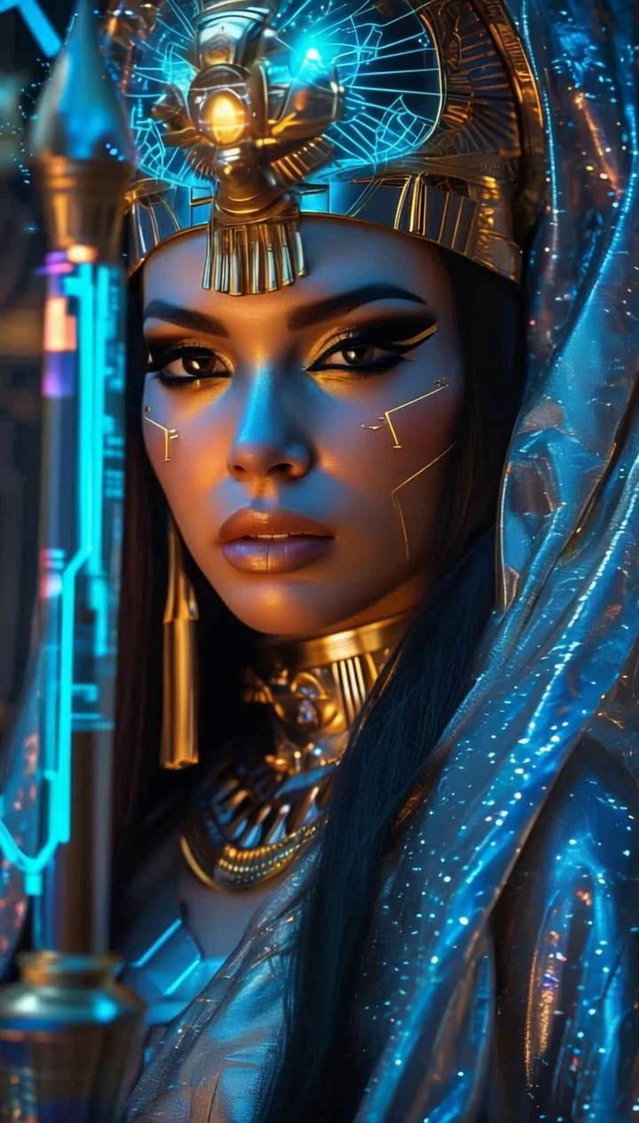 ...与金色主色调,威严面容带能量光流环绕,神庙立柱悬浮粒子光效散射