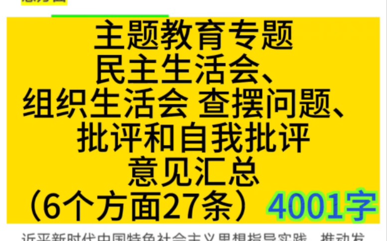 主题教育专题民主生活会、组织生活会查摆问题、批评和自我批评意见...
