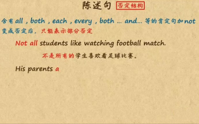 英语语法:陈述句的否定结构
