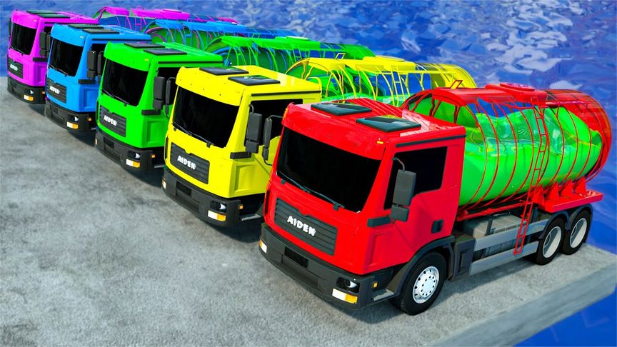 儿童汽车动画:洒水车在河边放水掉进河里,多亏消防车及时救了它