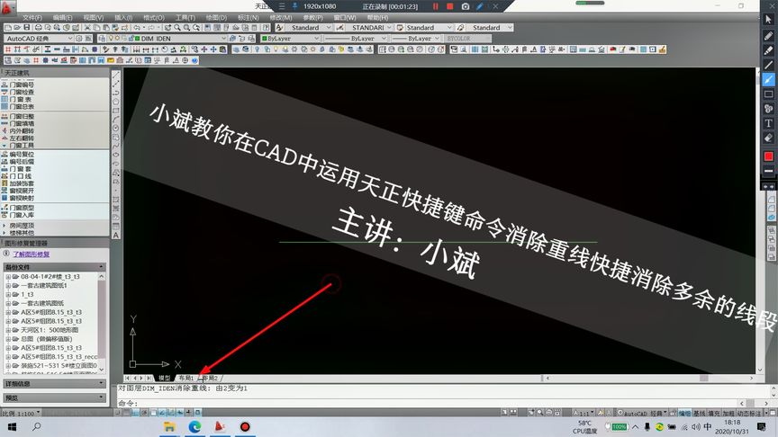 小斌教你在CAD中运用天正快捷键命令消除重线快捷消除多余的线段