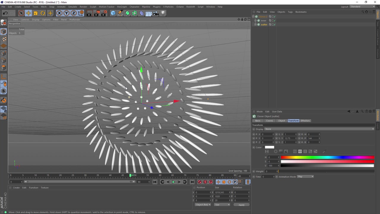 Cinema 4D使用Clonner克隆工具搭配Redshift渲染器创建具有图案装饰...