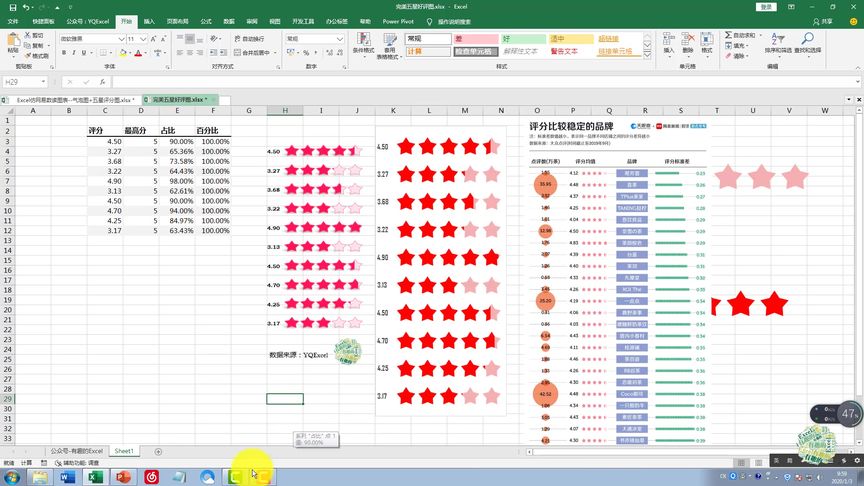 评分类好评图表-Excel完美五星好评图表(带字幕)