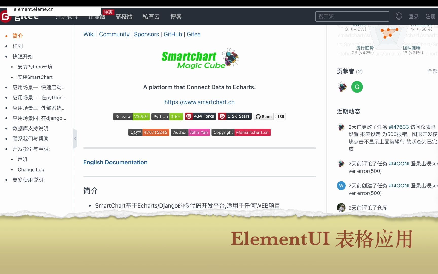 开源免费数据可视化平台Smartchart之ElementUI表格一