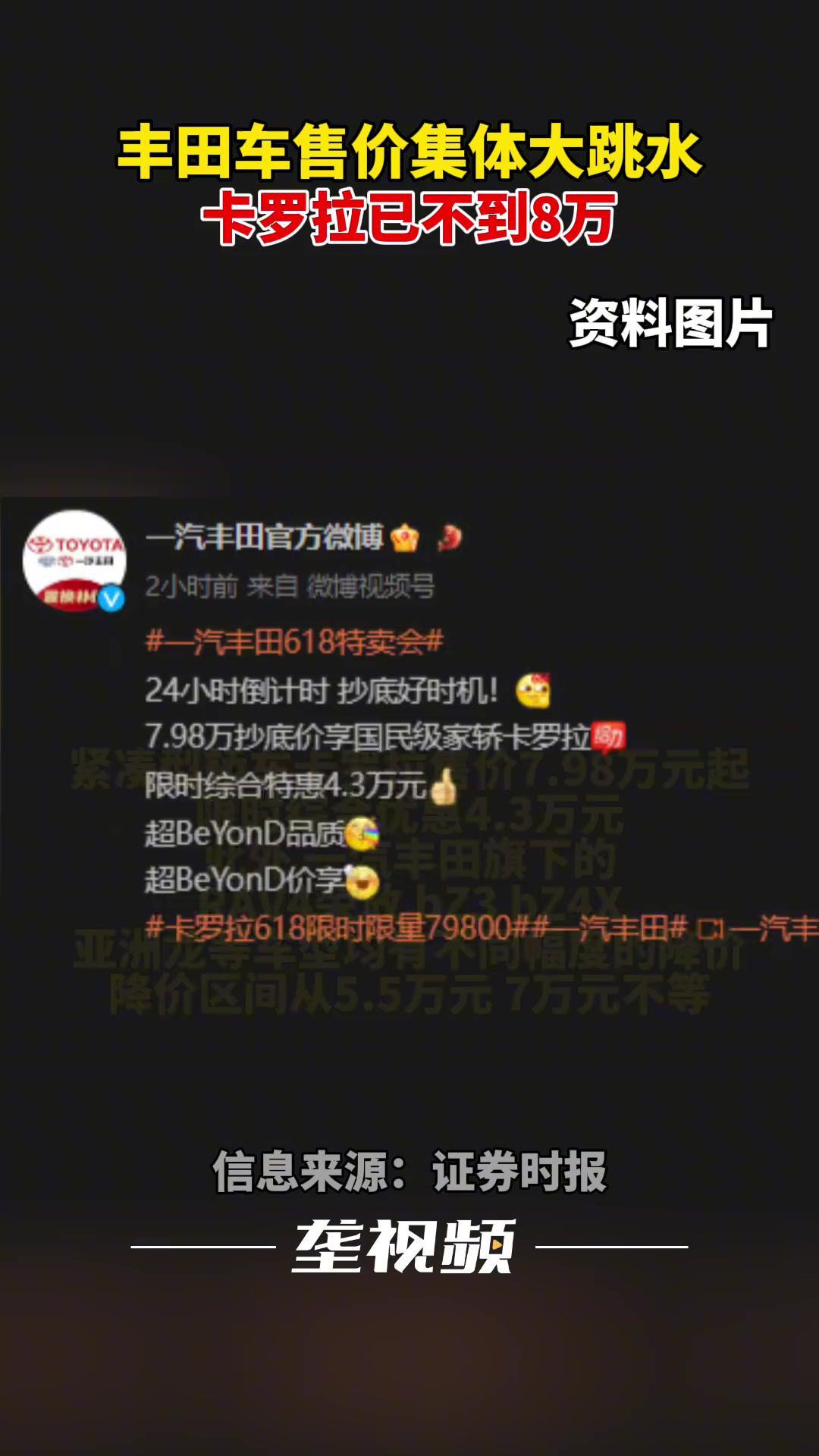 丰田车售价集体大跳水,卡罗拉已不到8万。