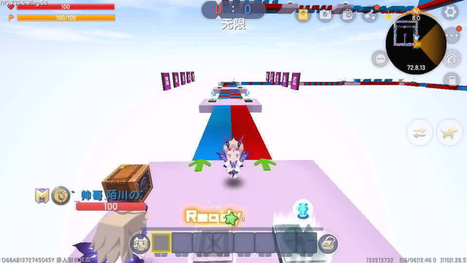 迷你世界:红蓝跑酷争霸赛,半仙和伙伴公平竞赛玩的就是刺激~