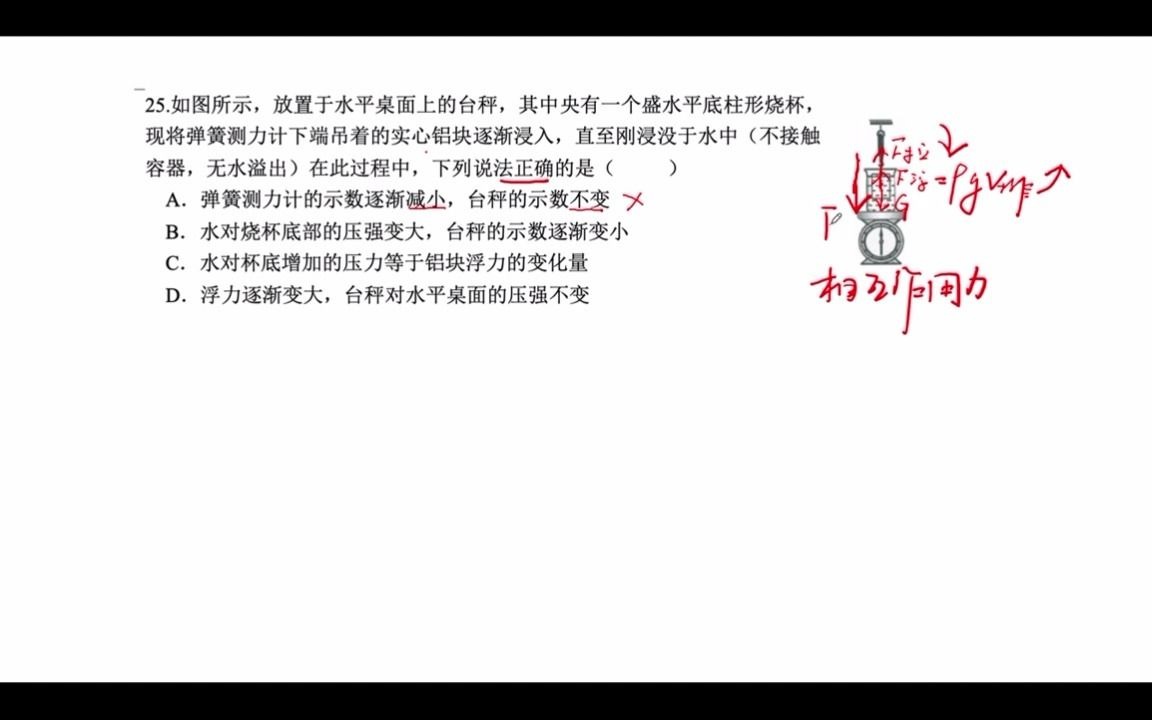 初中科学八年级 第2讲 25 浮力台秤示数变化问题