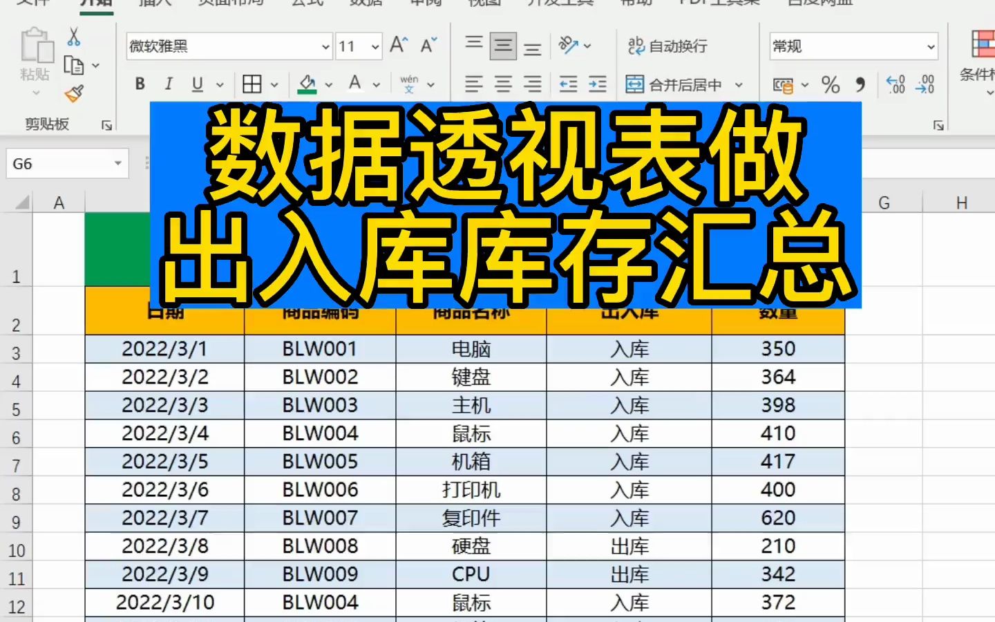 数据透视表做简单的出入库库存汇总。数据新增,删除等变化时,汇总表...