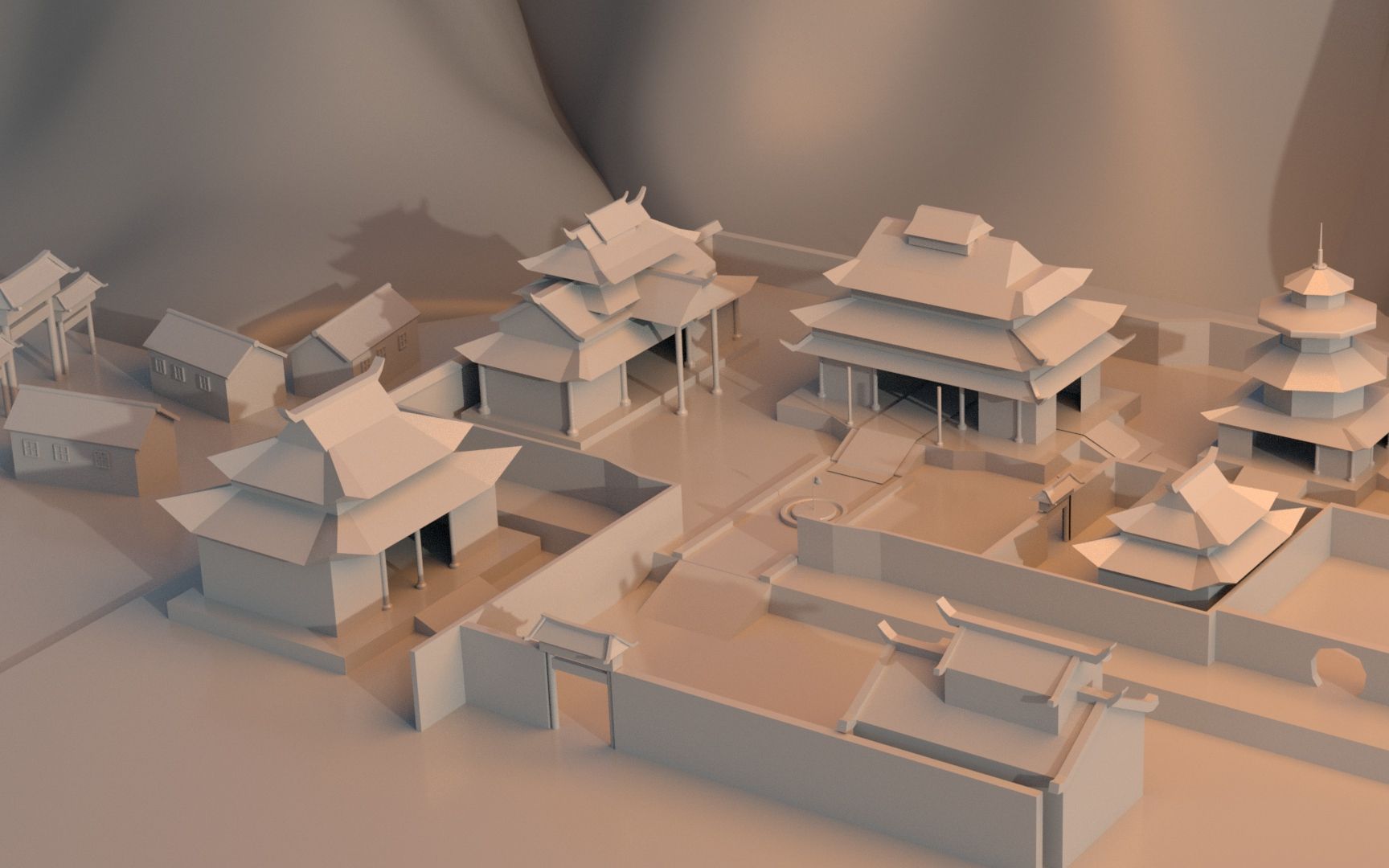 【Maya场景建模】游戏古风场景“四合院”模型教学,古建筑模型建模