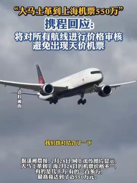 携程回应:"大马士革到上海机票550万",将对所有航线进行价格审核,避免...