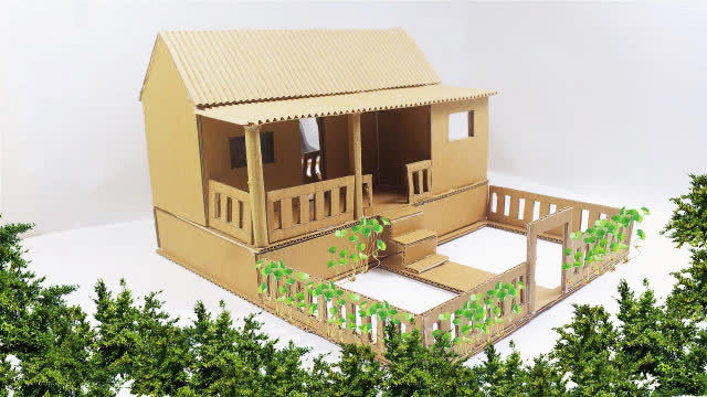 手工达人用硬纸板DIY漂亮的纸板小房子,喜欢就一起来做吧