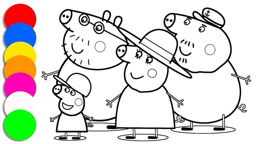 儿童简笔画:小猪佩奇一家四口看海去