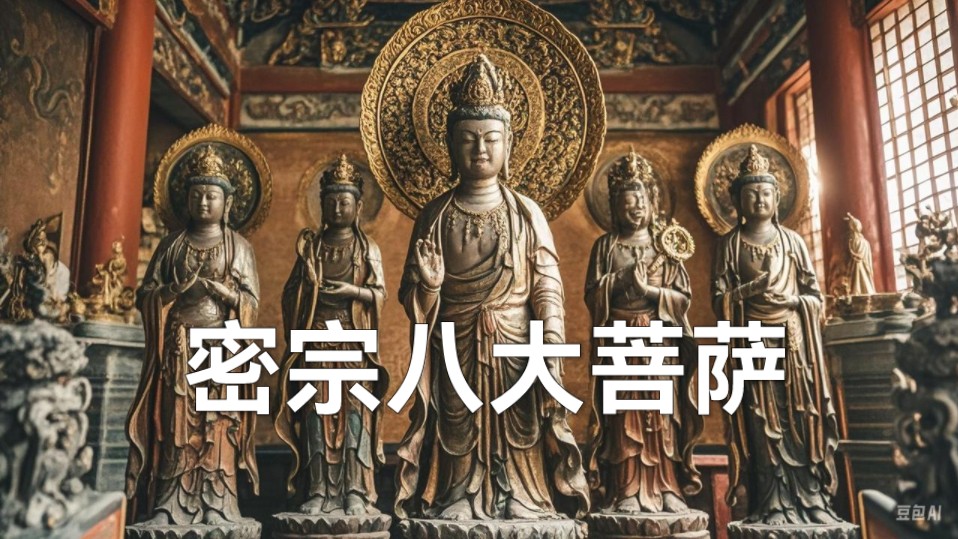 密宗八大菩萨,各怀殊胜!文殊启智、观音慈悲、普贤行愿,诸尊齐聚,施...
