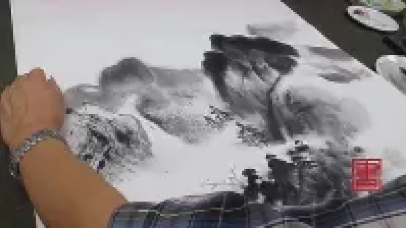 水墨山水画欣赏：王太田老师用大提笔画写意山水画