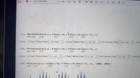 Mathematica求解形如a sinx + b cosx +c sinx cosx 复合三角函数的最值...