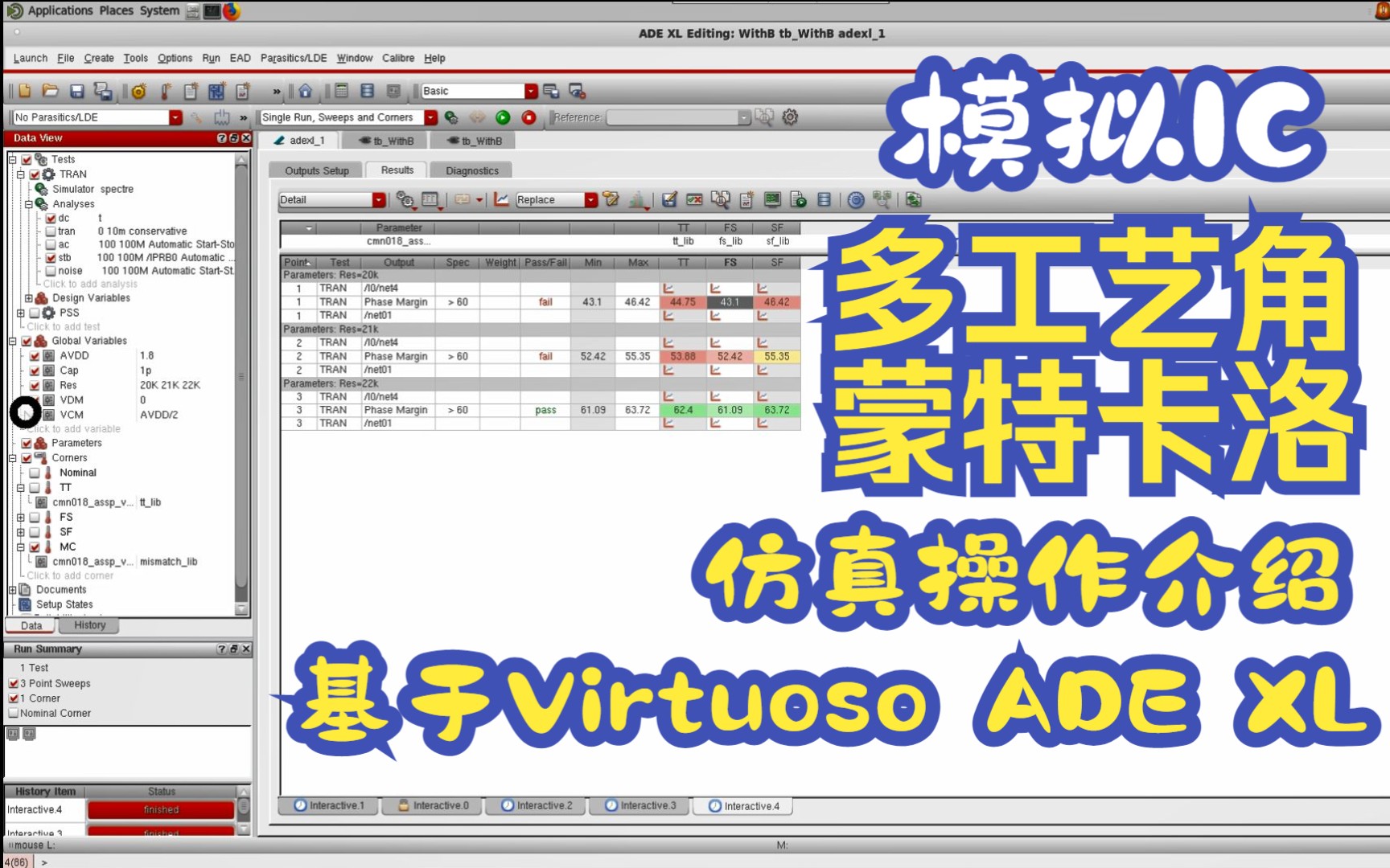 模拟IC仿真验证:Cadence Virtuoso ADE XL 多工艺角仿真 蒙特卡洛仿真
