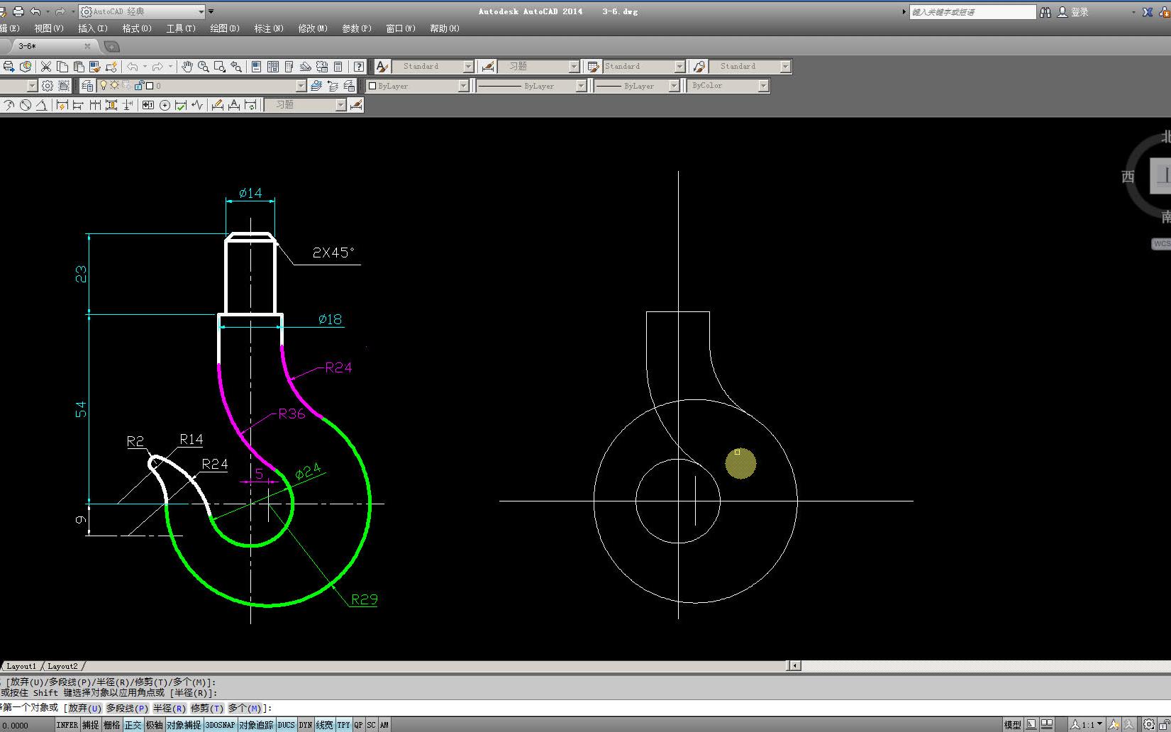 CAD巧用圆角画吊钩案例