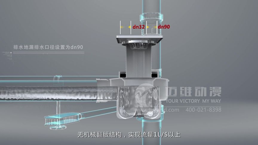 PVC-U同层排水系统动画,系统原理三维动画