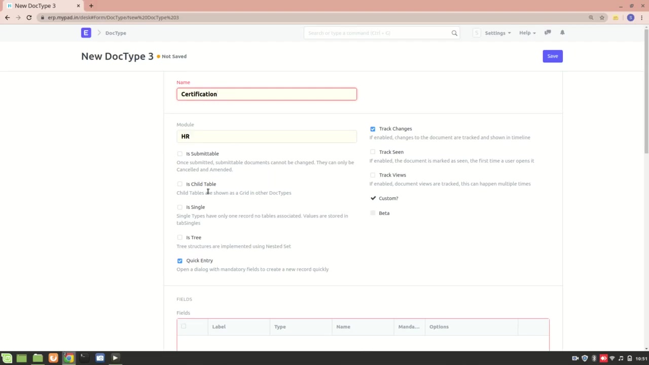 DocType and Child Table in ERPNext