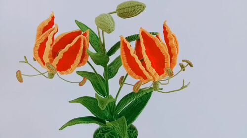 钩针编织火焰百合花(三手工编织教程钩针毛线手工