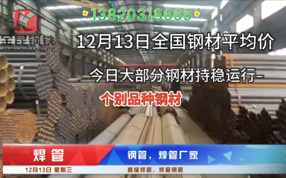 钢管,焊管,直缝焊管,焊接钢管厂家,12月13日全国钢材平均价格
