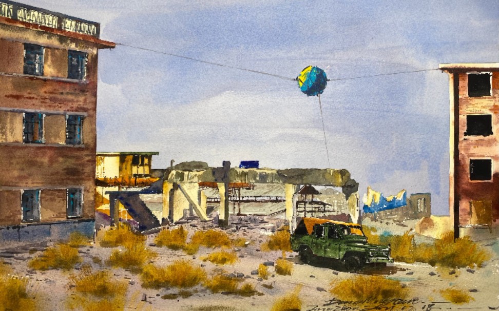 【水彩】最美阿克塞(石油小镇)亿点点细节