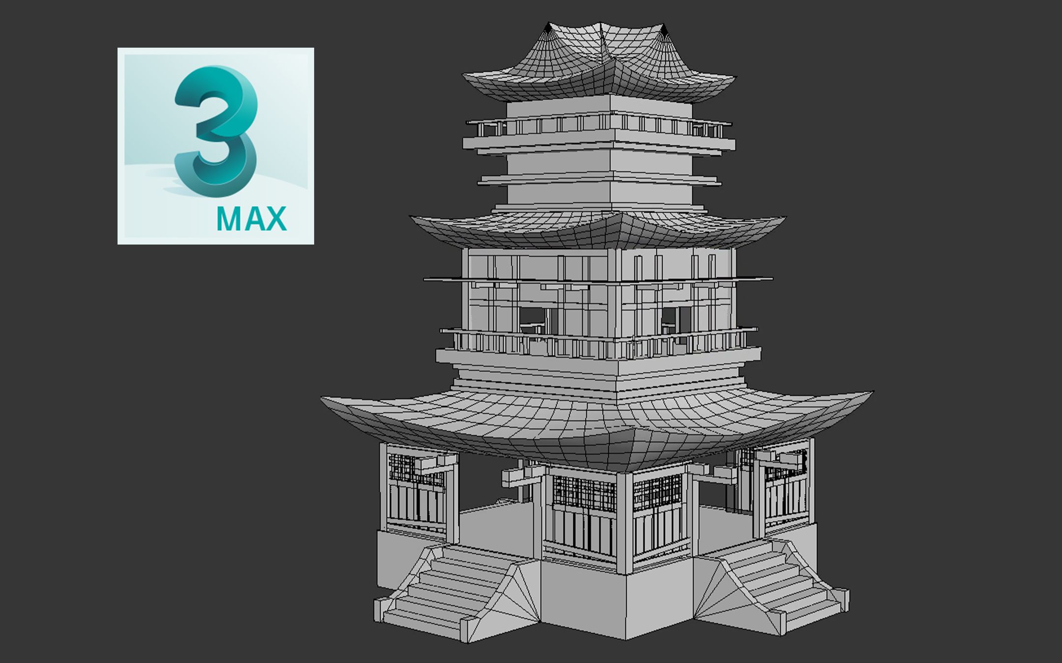 中式古风塔形建筑3D建模教学,0基础也能学得会的点线面操作