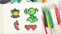 一起来画画我的世界工具和植物大战僵尸格子小画趣盒子手工课