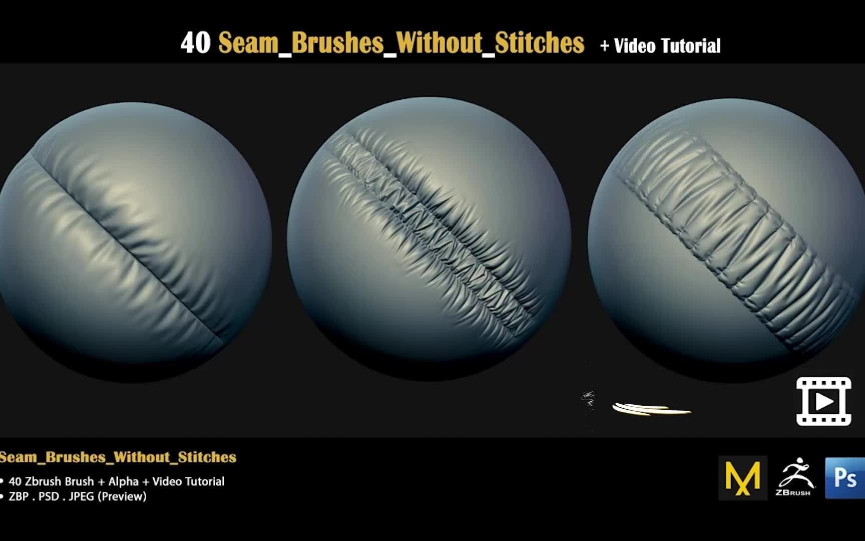 40组缝线缝纫雕刻Zbrush笔刷合集