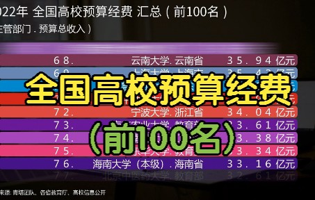 2022年 全国高校预算经费汇总(前100名), 20所高校超过100亿元