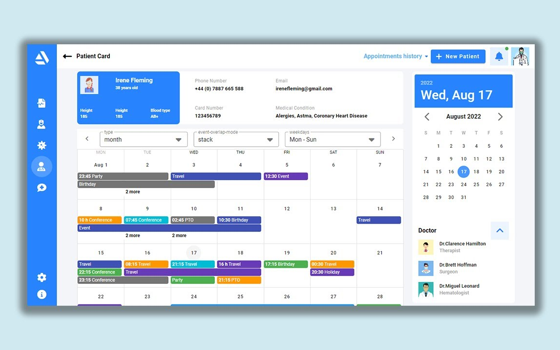 ...JS、UI 设计、使用议程和日历的患者仪表板 | HTML - CSS - Javascript