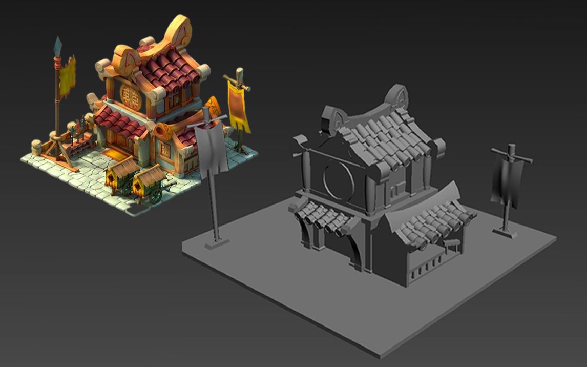 【3dmax场景建模】古风小房子模型制作、古风屋顶瓦片制作技巧讲解