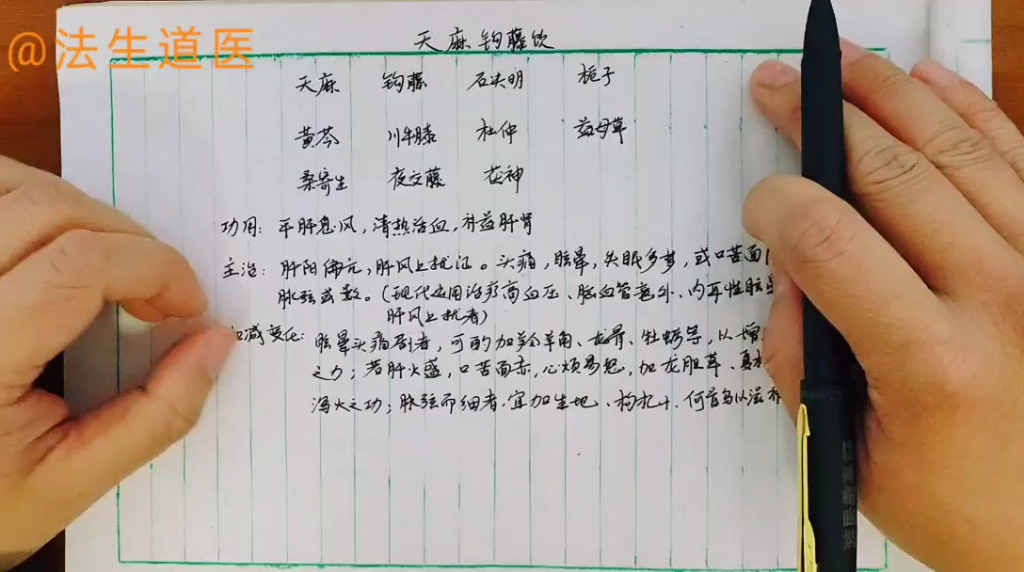 治疗高血压 眩晕 失眠现代方剂——天麻钩藤饮学习介绍