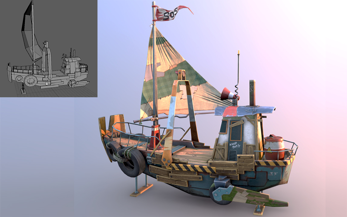 【maya场景建模】卡通帆船场景模型制作,游戏模型渲染教程