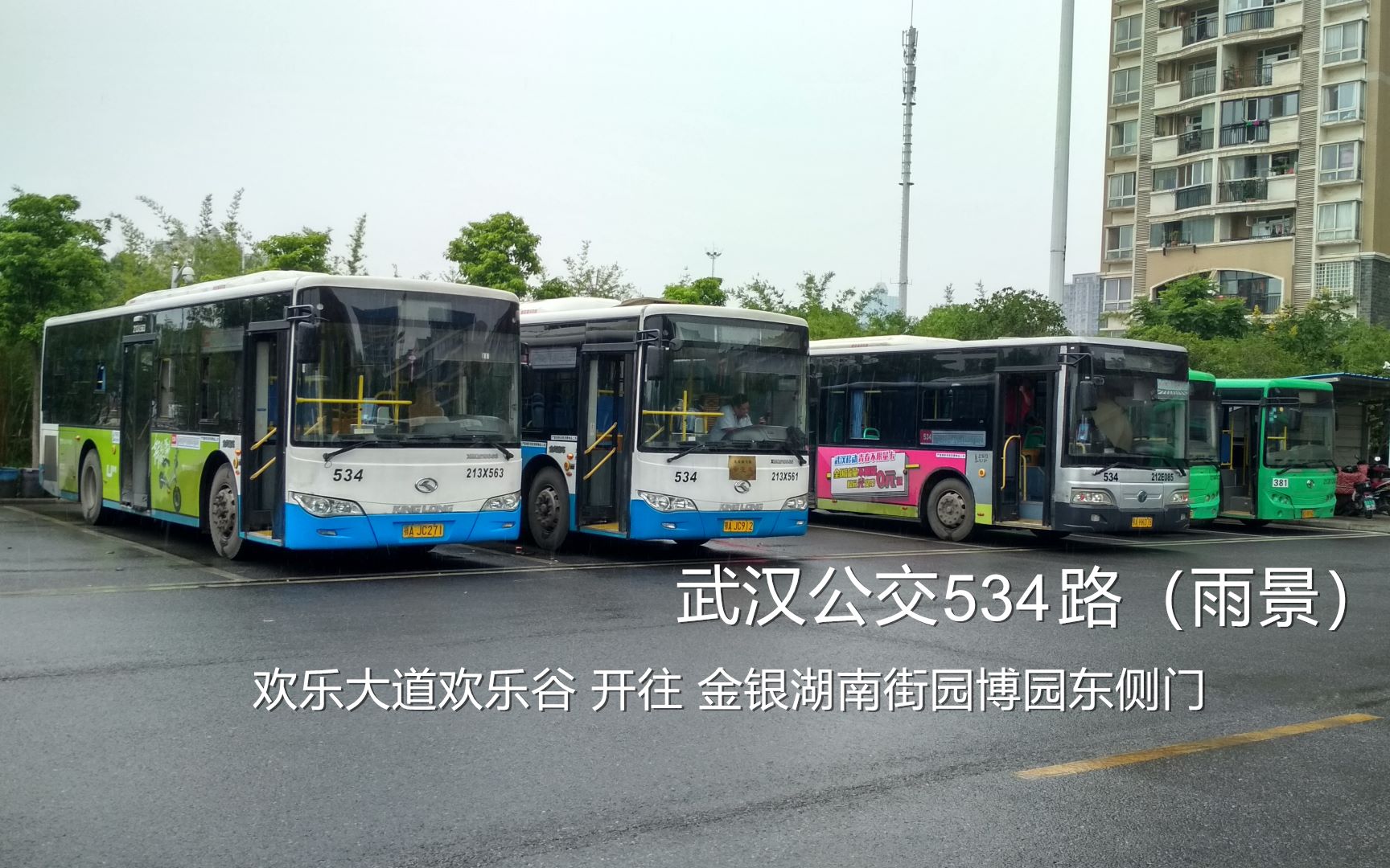 【武汉公交】534路雨景 欢乐大道欢乐谷—金银湖南街园博园东侧门 ...