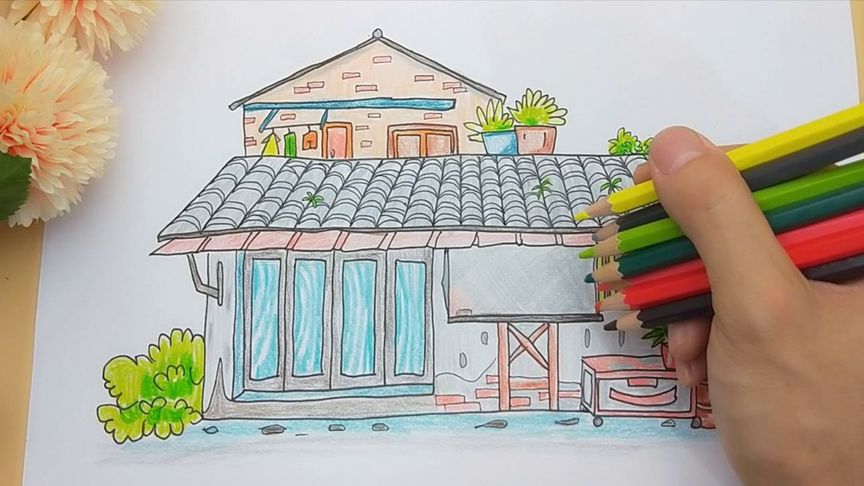 用简单的方法来手绘乡村房子风景图,零基础小朋友很喜欢