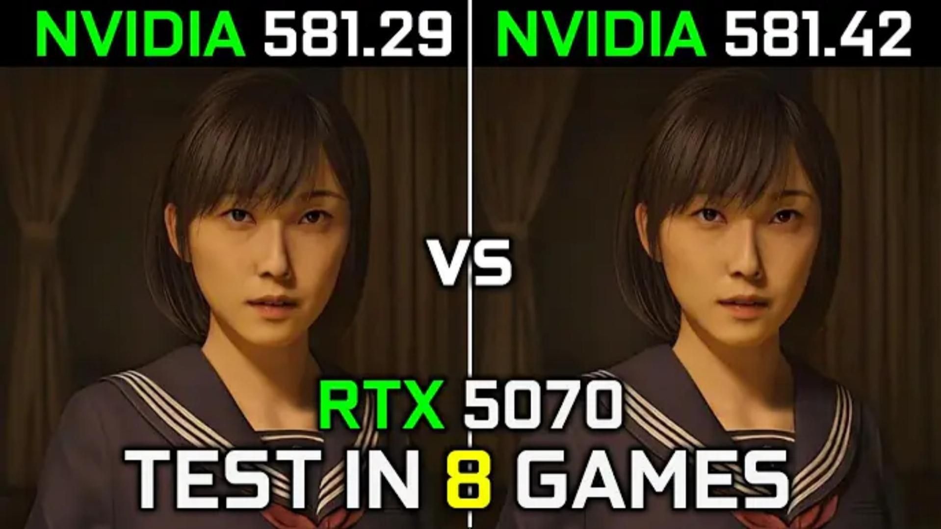 NVIDIA显卡驱动(581.29版 vs 581.42版)| RTX 5070 | R7 5800X3D | 8款...