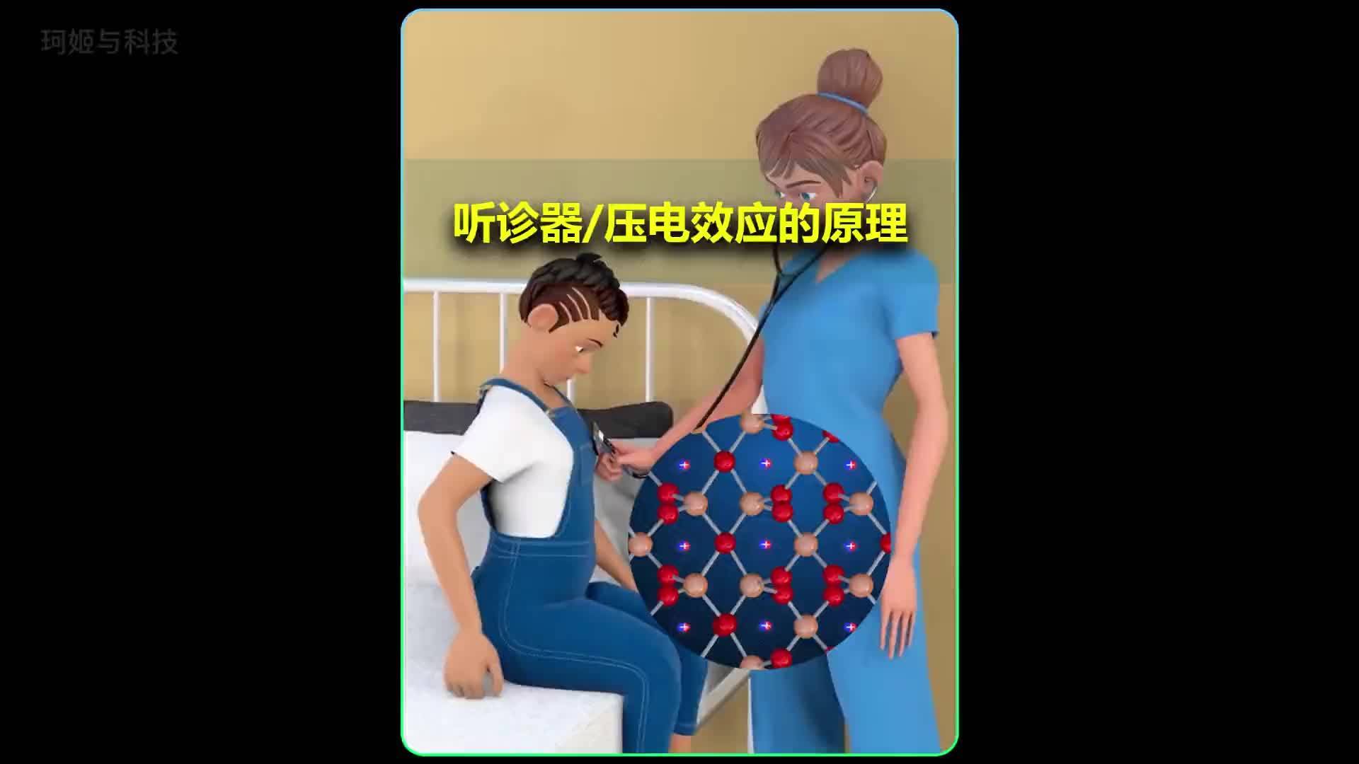 3D动画演示听诊器打火机压电效应的工作原理