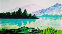 学画湖水风景画