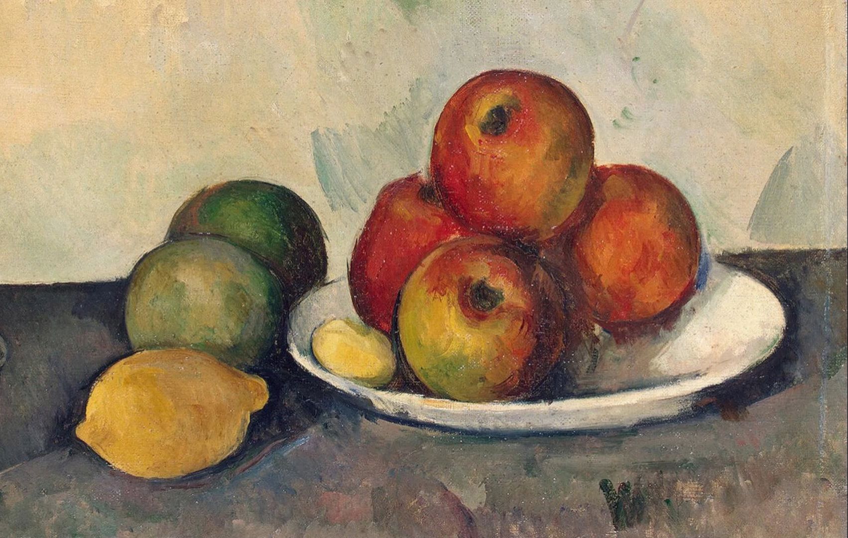 塞尚油画《静物与苹果》有苹果的静物的绘画过程,临摹印象派大师...